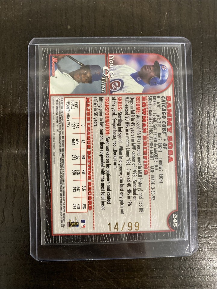 1999 Bowman Gold /99 Sammy Sosa Cubs #245 | eBay