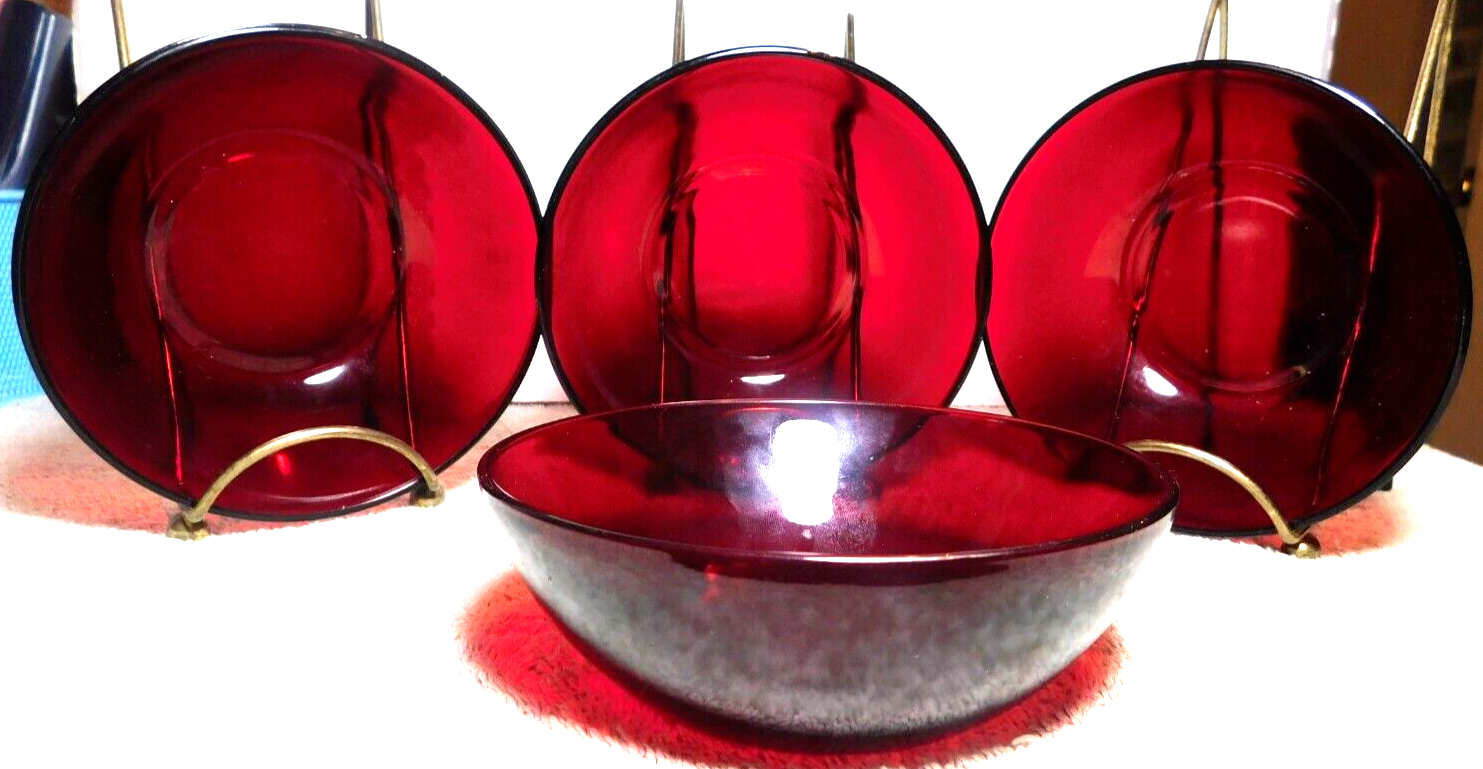 Bowls~Anchor Hocking Ruby Red Small Dessert Bowls 4 1/2" x 1 3/4" Set ...