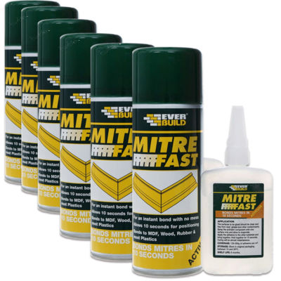 6x Everbuild Jumbo Mitre Fast Fix Bonding Kit | 400ml Activator 100g ...