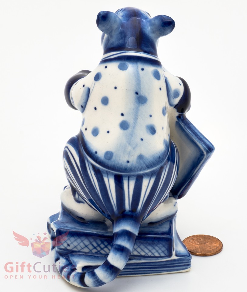 Gzhel Mice rat Accountant abacus Крыса Канцелярская porcelain figurine ...
