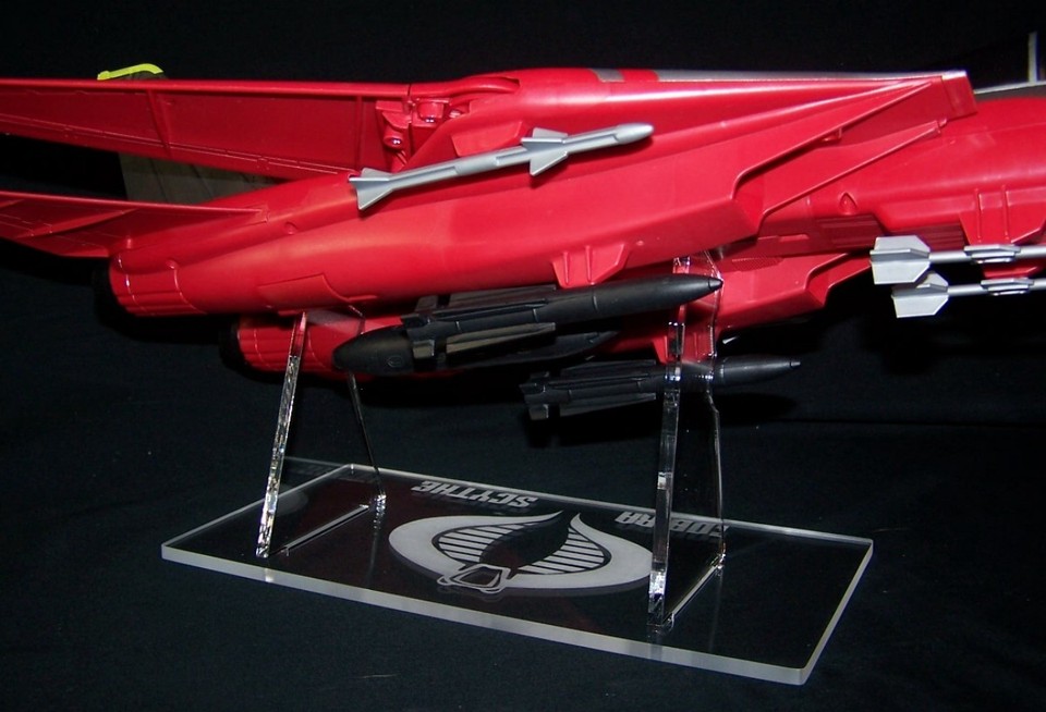 acrylic display stand for GI Joe Skystriker in flight banked mode ...