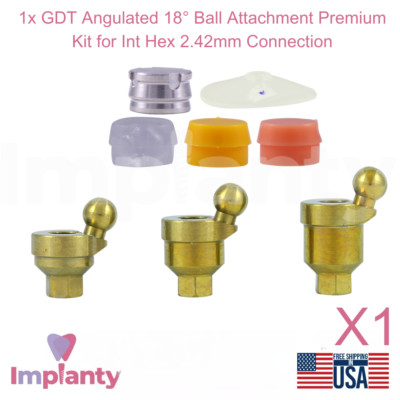 1x Dental Angulated 18° Ball Attachment Premium Kit Titanium Int Hex 2 ...