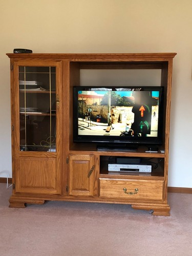 ONE PIECE SOLID OAK ENTERTAINMENT & MEDIA CENTER 52"H x 64" W x 26" D ...