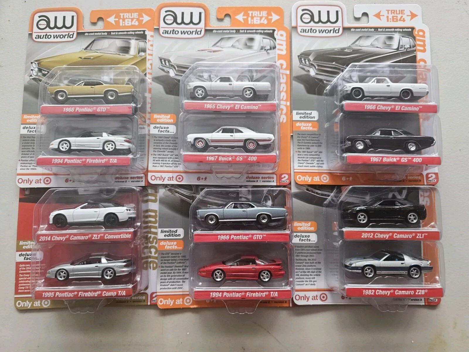 Auto World Assorted Lot Of 6 Target Exclusive 2 Packs GTO CAMARO ...