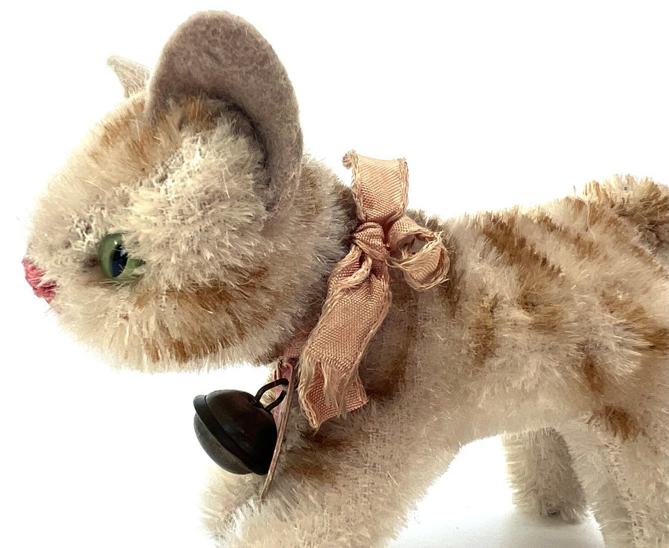 Steiff Tapsy Tabby Cat 1960s ID Chest Tag 8cm 3in Mohair Jingle Bell ...