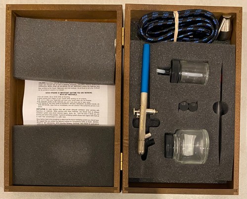 BADGER 150 AIRBRUSH KIT DUAL ACTION BOTTOM FEED WOOD BOX COMPLETE ...