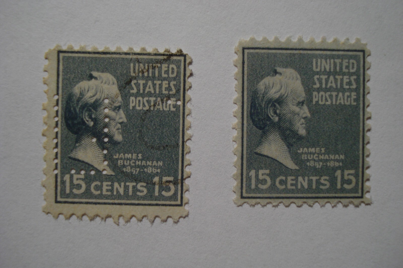Two Scott #820 James Buchanan 15c Light Blue Stamps 1 Unused, No Gum; 1 ...