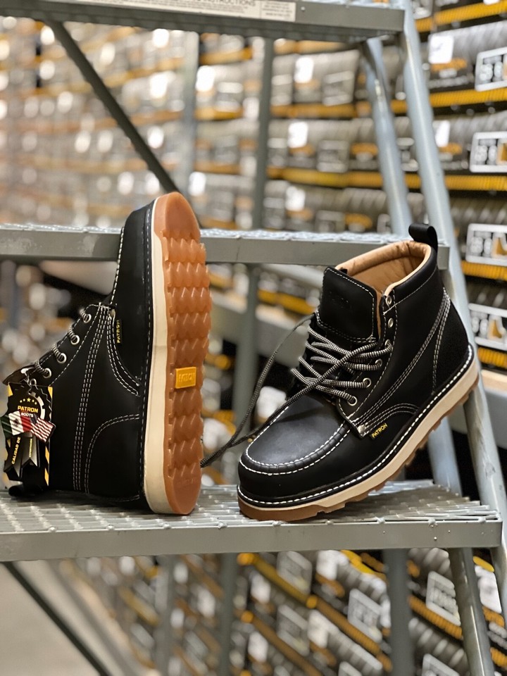 MEN'S WORK BOOTS MOC TOE GENUINE LEATHER LACE UP SAFETY BLACK COLLAR ...