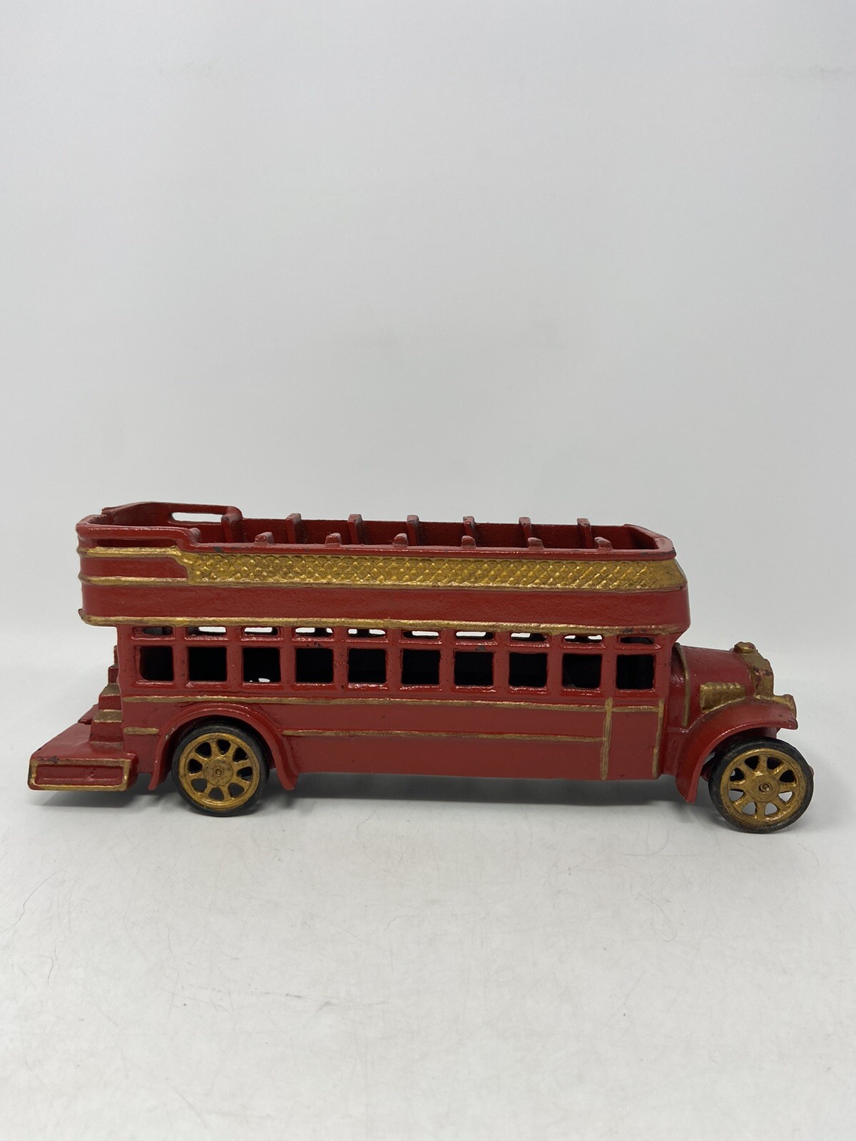 Cast Iron Double Decker Bus Red Gold And Black Rolling Wheels | eBay