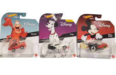 Hot Wheels Disney Character Car Mickey Mouse ,Sebastian AND Pongo car ...