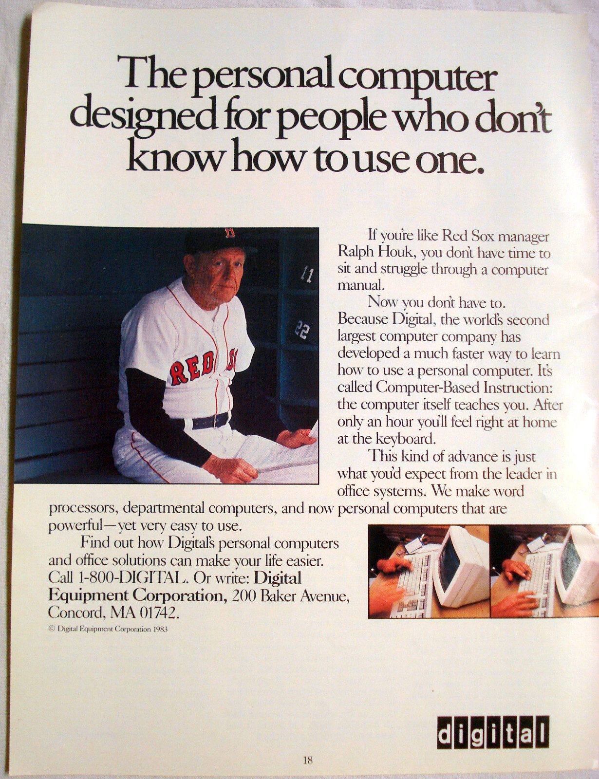1983 Digital Computer Color Ad Featuring Boston Red Sox Manager Ralph ...