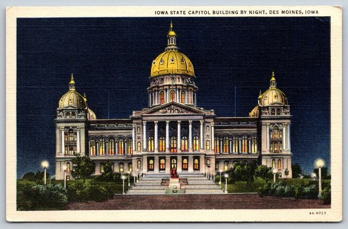 Iowa State Capitol At Night, Des Moines Vintage Postcard | eBay