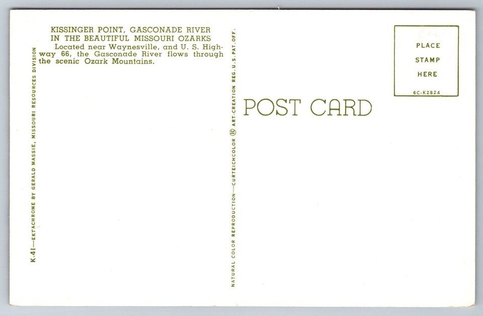 Postcard Kissinger Point Gasconade River Missour Ozarks Mountain USA ...