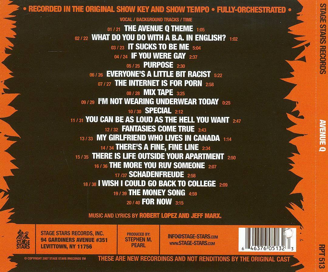 KARAOKE KARAOKE: AVENUE Q [SONGS FROM THE HIT BROADWAY MUSICAL] NEW CD ...