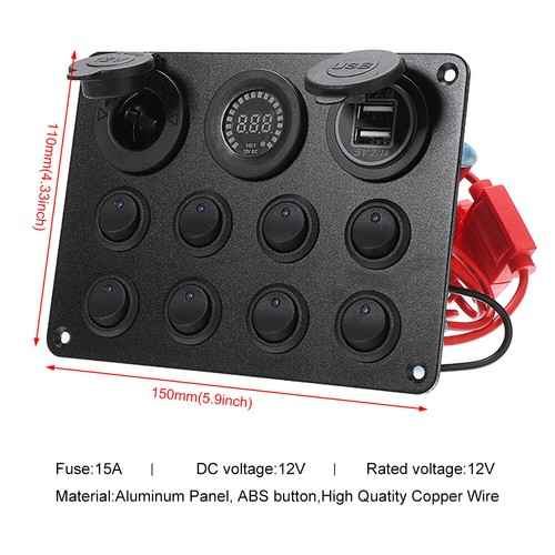 Car 8 Gang 12V Switch Panel LED Rocker USB ON-OFF Toggle For Boat ...