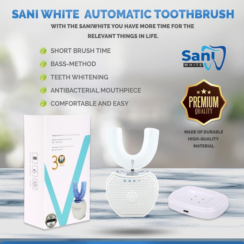 Sani White Ultrasonic Toothbrush, Ortho Sparkle Sonic Glow Brush, 360 ...