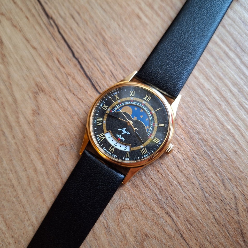 NOS Quartz watch LUCH with Real Moon Phases Calendar, Moonphase watch ...