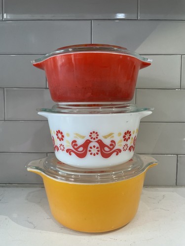 Vintage Pyrex Friendship- 3 Casserole Set 473 472 471 Clear Tops | eBay