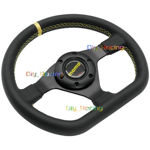 MOMO D Style 300mm 11.8' Genuine Leather Thickened Spoke Sport Steering ...