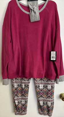 NEW! Cuddl Duds Womans 3 Pc Fleece PJ Set w/Headband ~ XXL~pink / Gray ...