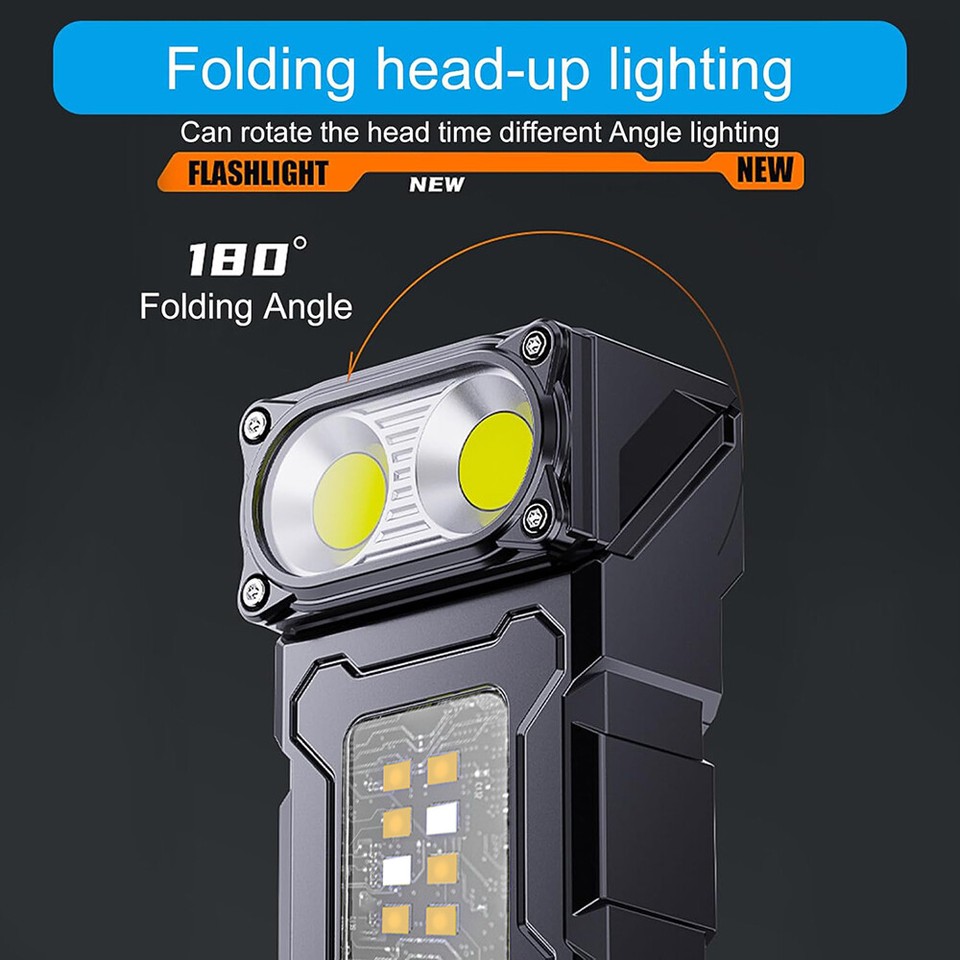 Clip Pocket LED Flashlight Magnetic USB Rechargeable Mini Torch Work ...
