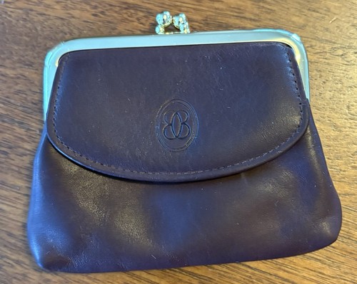 Vintage Buxton Brown Genuine Leather Kiss Lock Coin Purse Pouch Wallet ...