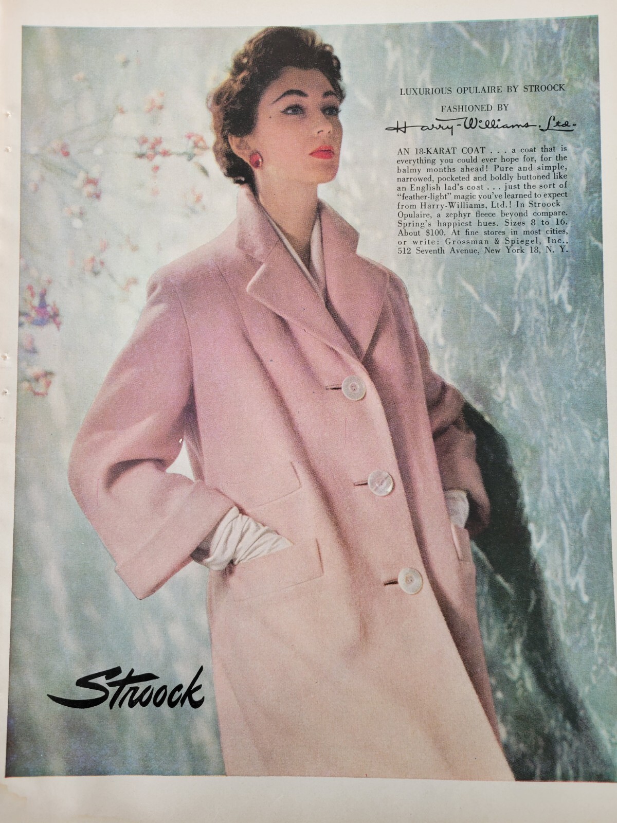 1953 Womens Stroock pink Coat by Harry Williams Ltd Dovima vintage ...