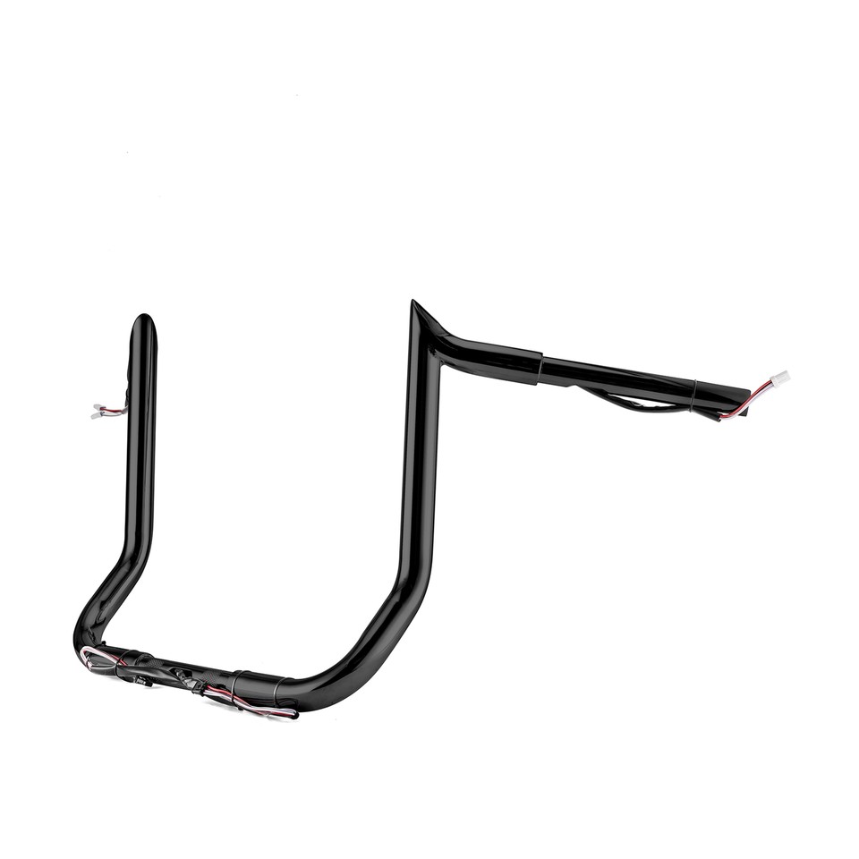 Black 1.25" Ape Hanger PRE-WIRED 12" Meathook Handlebar For Harley ...