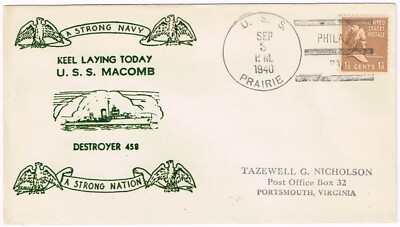 USS Praire AD-15 SEP 3 1940 Keel Laying USS Macomb DD-458 | eBay