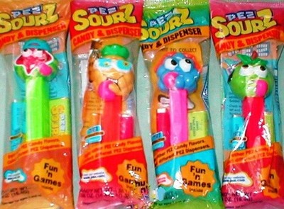 PEZ SOURZ SOURS SET WATERMELON,APPLE,PINEAPPLE,BLUE RASPBERRY SEALED ...