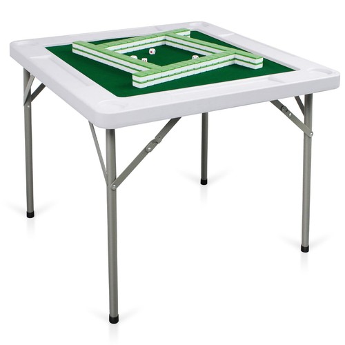 35" Folding Mahjong Table, Square 4-Player Card Game Table with Cup ...