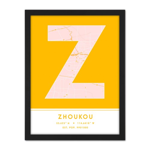 Zhoukou China City Map Typography Framed Wall Art Print 18x24 In | eBay.de