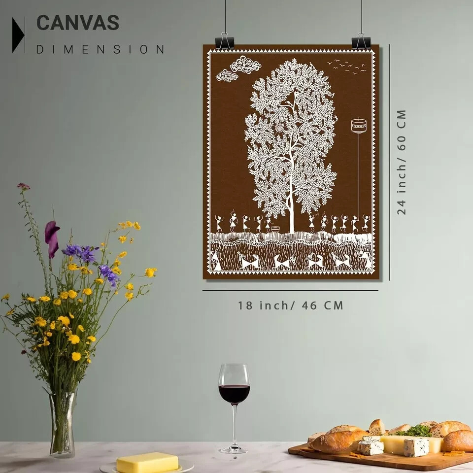 Warli Art Wall Painting Canvas HD Print With Frame For Home Decor 18 x ...