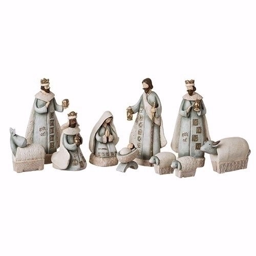 Roman Stamped Look 10 Piece Nativity Set Holy Family 3 Kings Manger ...