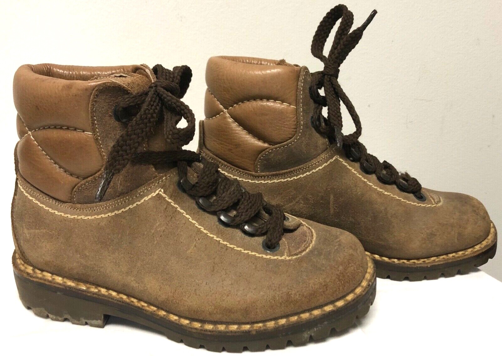 RAICHLE VINTAGE SWISS BEIGE LEATHER MOUNTAINEERING HI… - Gem