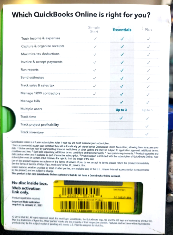2019 INTUIT Quickbooks ESSENTIALS Small Business Cloud Accounting NEW ...