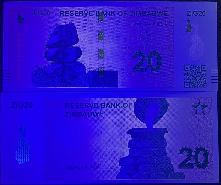 Zimbabwe 20 ZiG 2024 P 111 Gold Reserve Backed UNC With QR Code | eBay
