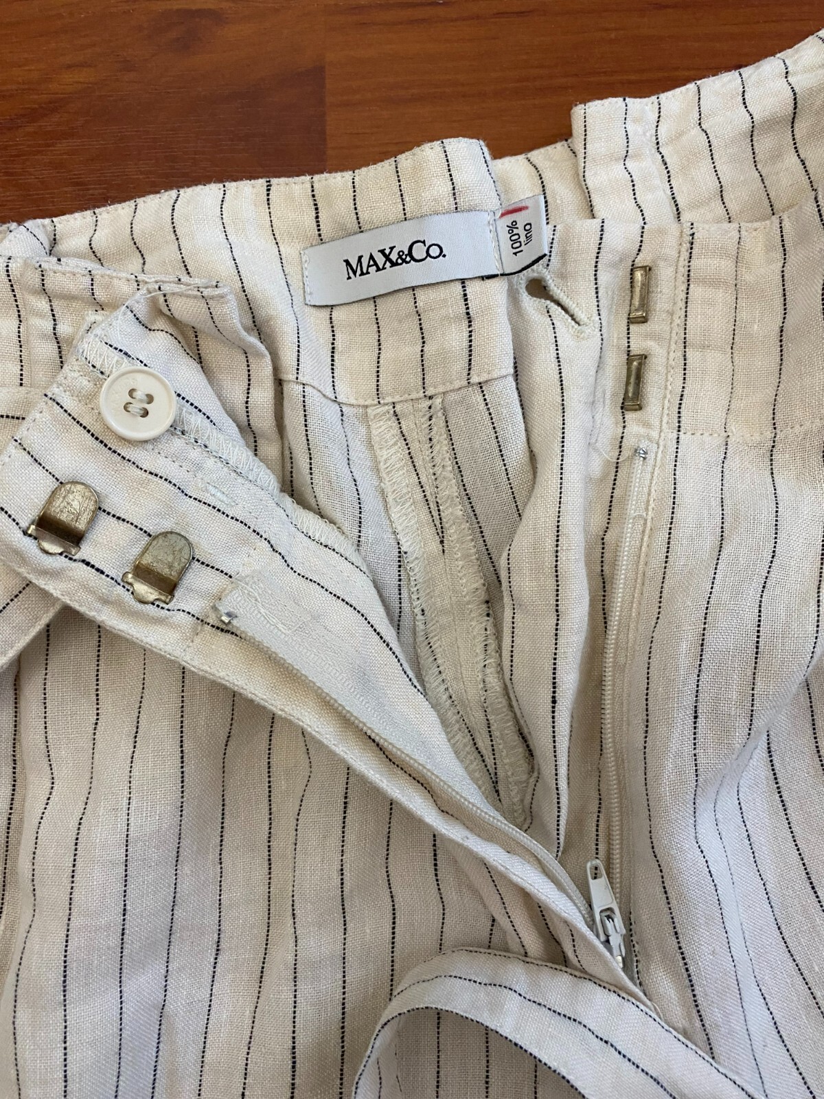 Max&Co women linen striped ivory color pants high ris… - Gem