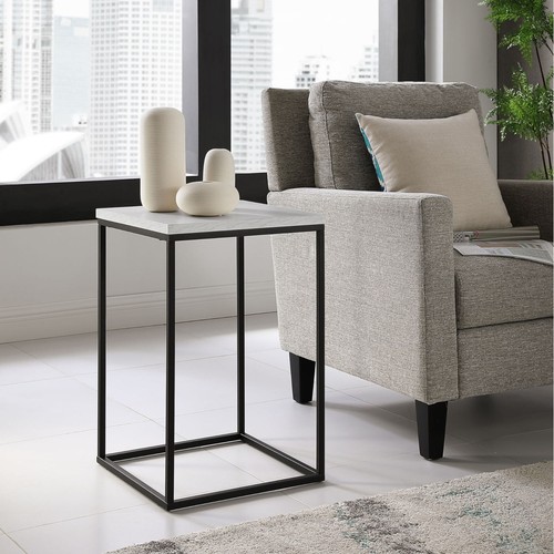 Walker Edison Square Open Box Side Table 16-Inch White Faux Marble Top ...
