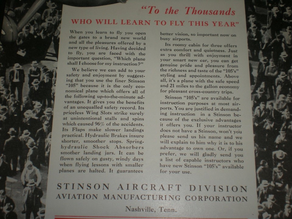 1940 STINSON AIRCRAFT AIRPLANE vintage PLANE Trade print ad | eBay