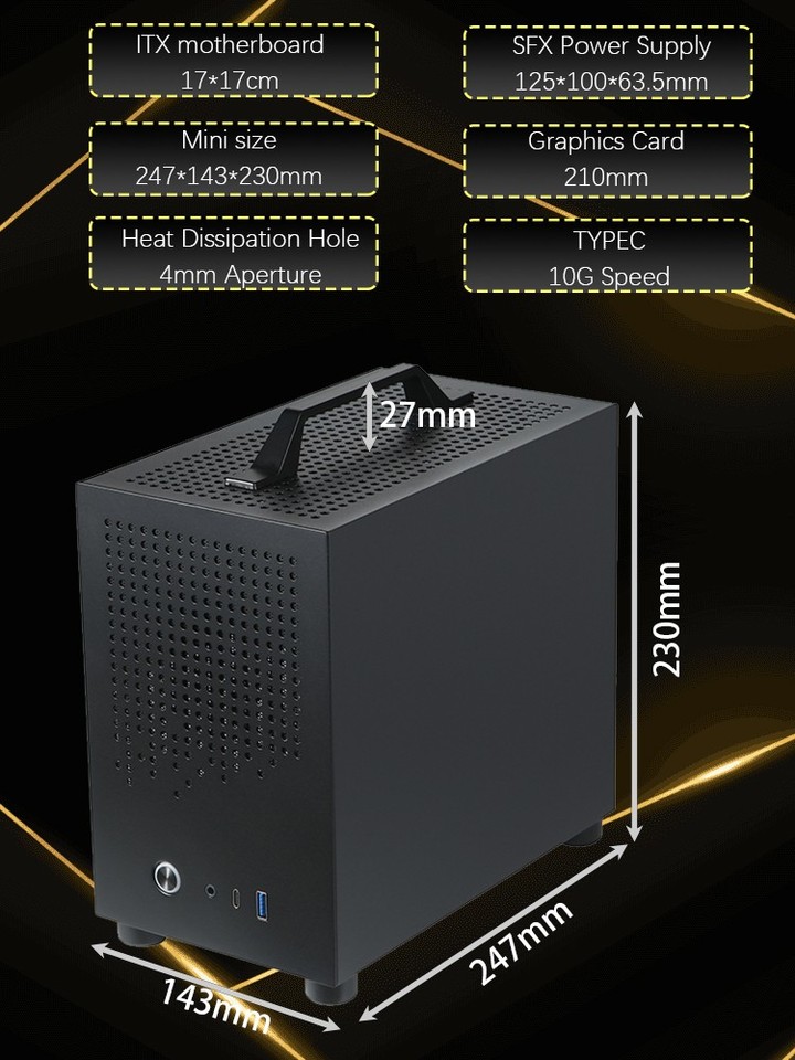 SKTC A17 Mini-ITX Case Supports SFX PSU&210mm GPU Triple Storage 0.8mm ...