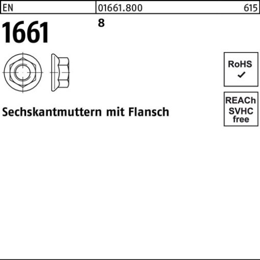 1000er PACK(Stk) 016618000060000 Sechskantmutter EN 1661 m.Flansch M 6 ...