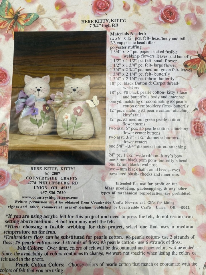 2 Countryside Crafts Felt Here Kitty Kitty Cats & Timeworn Bear & Bunny ...