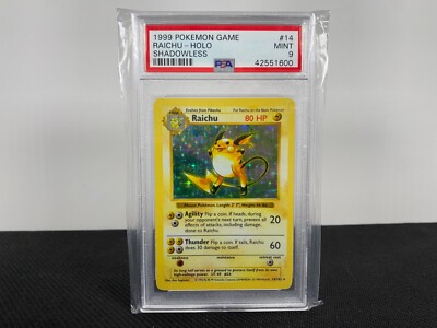 PSA 9 Pokemon Base Set Shadowless RAICHU 14/102 RARE | eBay