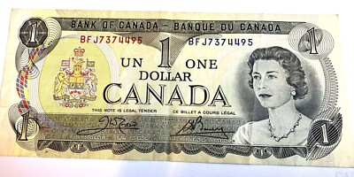 Canada 1973 Series One Dollar Bill Queen Elizabeth II as picture BF ...