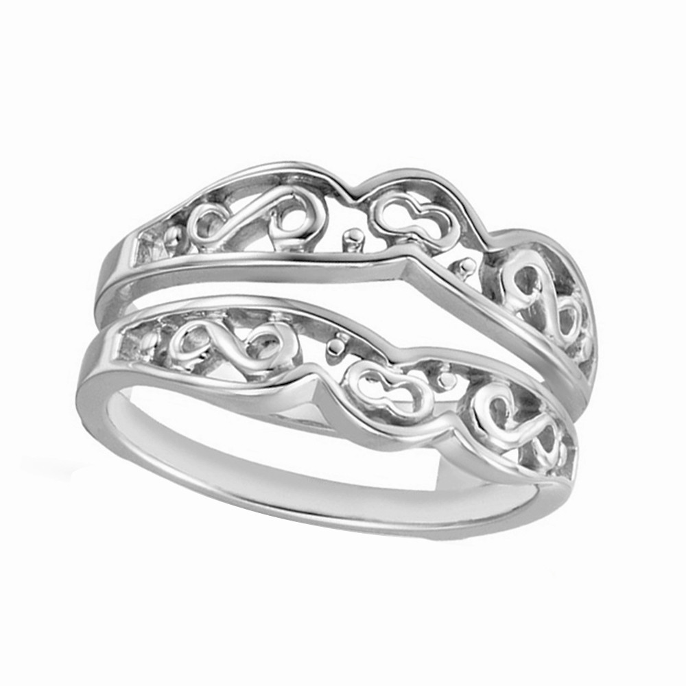 14K White Gold Plated Silver Engagement Wedding Guard Insert Enhancer ...