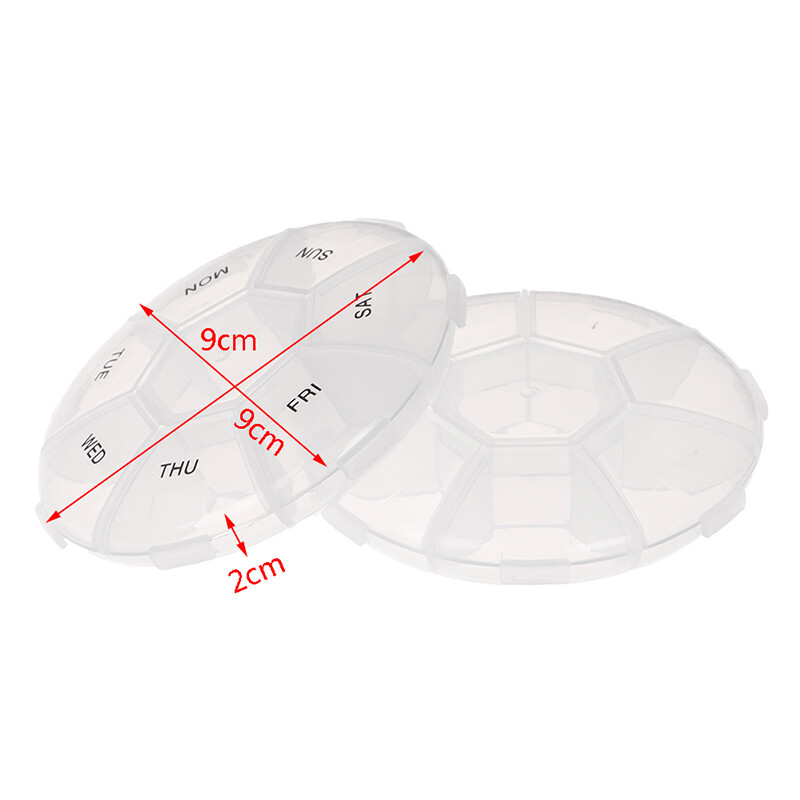 Circular Pill Box 7 Slots Round Daily Weekly Tablet Pill Case Splitter ...