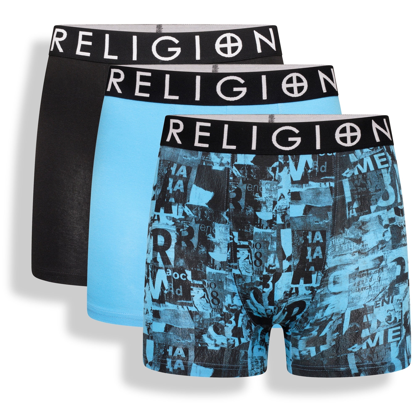 RELIGION - Mens 3 Pack Premium Cotton Designer Boxer Shorts - S, M, L ...