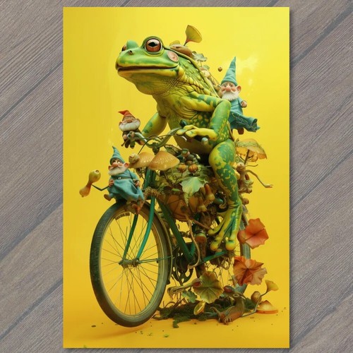 11x17" Frog Riding Bicycle Clothes Humanized Weird Funny Strange ...