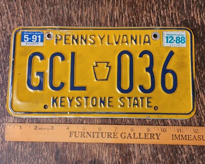1988 Pennsylvania License Plate "KEYSTONE STATE" Slogan Tag GCL 036 | eBay